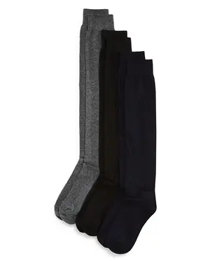 Hue Flat Knit Knee Socks Set Of 3 - Graphite Heather Pack
