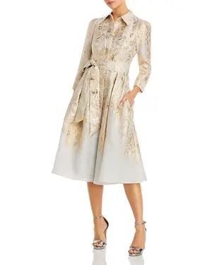 Rickie Freeman For Teri Jon Metallic Jacquard Shirt Dress