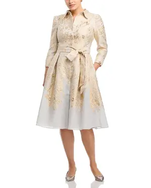Rickie Freeman For Teri Jon Metallic Jacquard Shirt Dress