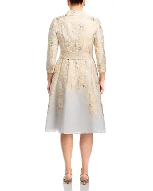Rickie Freeman For Teri Jon Metallic Jacquard Shirt Dress