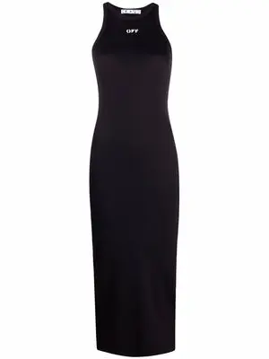 Off-White Ribbed Knit Midi Dress