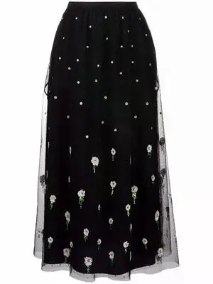 Red Valentino Embroidered-design High-waisted Skirt - Black