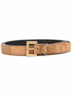 Saint Laurent Ysl Plaque Buckled Belt Brown
