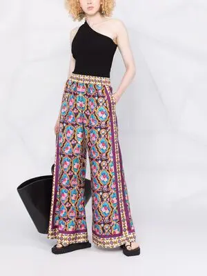 La DoubleJ Placeé-print Silk Trousers