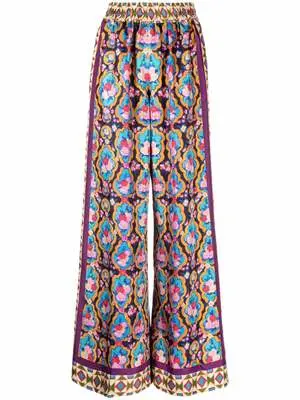 La DoubleJ Placeé-print Silk Trousers