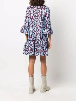 La DoubleJ Brocade Print Flared Cuff Dress
