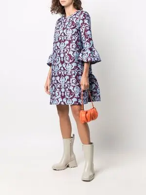 La DoubleJ Brocade Print Flared Cuff Dress