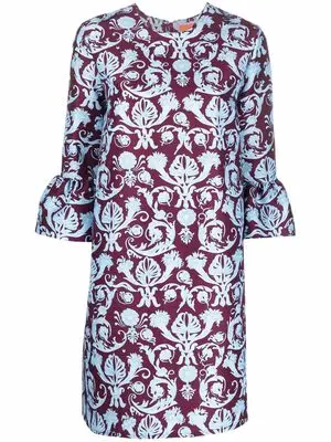 La DoubleJ Brocade Print Flared Cuff Dress