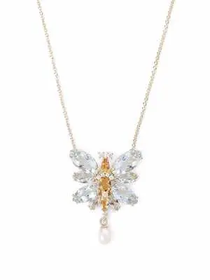 Dolce & Gabbana 18k Yellow Butterfly Aquamarine Necklace - Gold