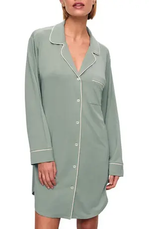 Eberjey Gisele Jersey Knit Sleep Shirt Eucalyptus/ Ivory