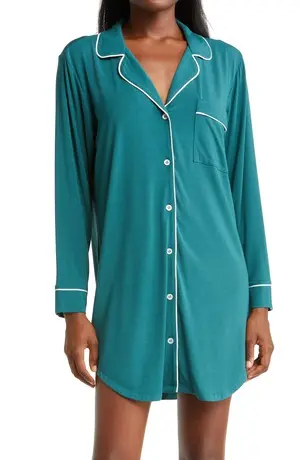 Eberjey Gisele Jersey Knit Sleep Shirt Evgrn/ivor