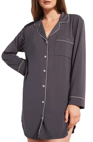 Eberjey Gisele Jersey Knit Sleep Shirt Graphite/ Sorbet Pink