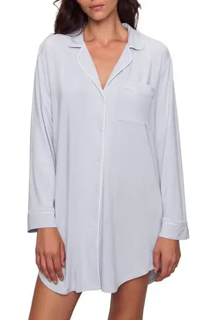 Eberjey Gisele Jersey Knit Sleep Shirt - Ice Blue/ivory