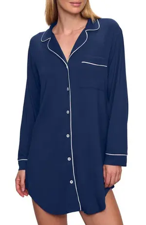 Eberjey Gisele Jersey Knit Sleep Shirt Navy/ Ivory