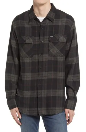 Brixton Bowery Regular Fit Plaid Flannel Button-up Shirt Black Checker