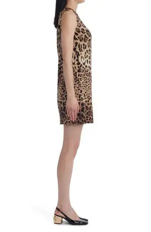 Dolce & Gabbana Leopard Print Silk Stretch Charmeuse A-line Dress - Light Brown Print