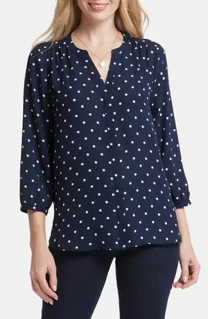 NYDJ Pintuck Blouse - Indigo Dot