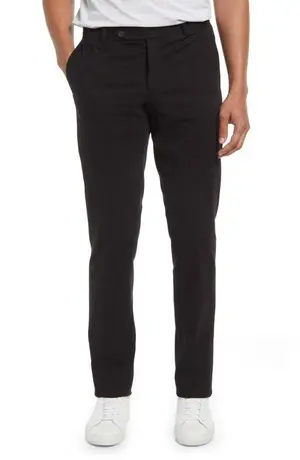 Nordstrom Trim Straight Leg Stretch Flat Front Chino Trousers - Black