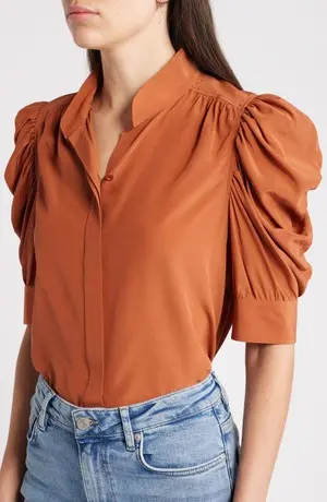 FRAME Gillian Puff Sleeve Silk Blouse