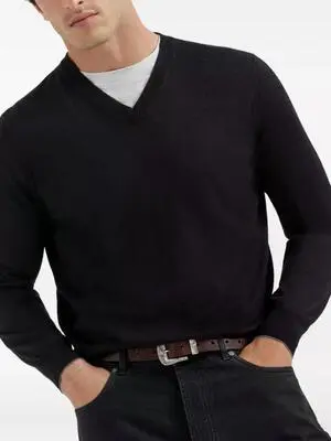 Brunello Cucinelli V-neck Knitted Jumper - Black