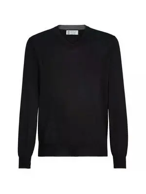Brunello Cucinelli V-neck Knitted Jumper - Black