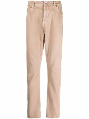 Brunello Cucinelli Embroidered Logo Straight Jeans - Neutrals