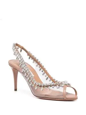 AQUAZZURA Temptation Crystal 75mm Slingback Pumps - White