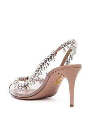 AQUAZZURA Temptation Crystal 75mm Slingback Pumps - White