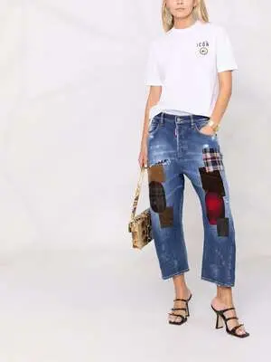 Dsquared2 Patchwork Cropped Jeans - Blue