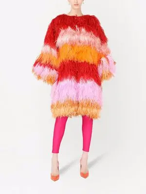Dolce & Gabbana Striped Feather-embellished Coat