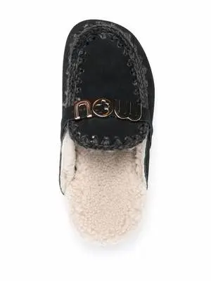 Mou Logo-plaque Shearling Slippers - Black