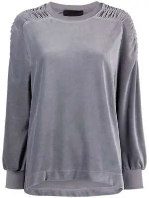 Alberta Ferretti Velvet Rib-trimmed Sweatshirt - Grey