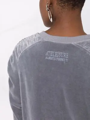 Alberta Ferretti Velvet Rib-trimmed Sweatshirt - Grey