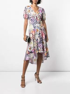 Marchesa Floral-print Short-sleeve Dress