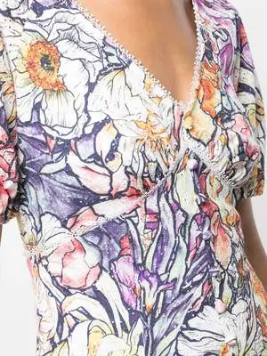 Marchesa Floral-print Short-sleeve Dress