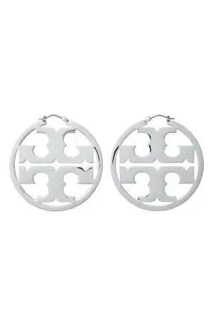 Tory Burch Icon Hoop Earrings - Tory Silver