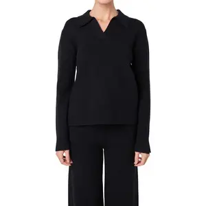 English Factory Polo Collar Ribbed Sweater