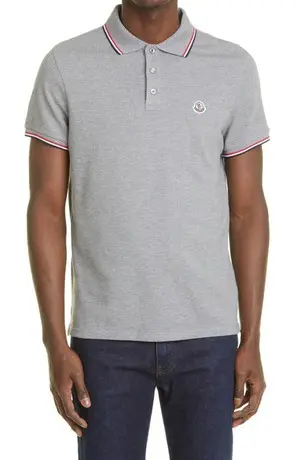 Moncler Logo Patch Tipped Cotton Piqué Polo 984-charcoal