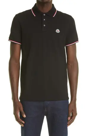 Moncler Logo Patch Tipped Cotton Piqué Polo Black
