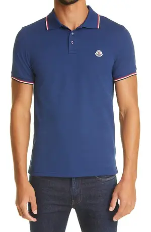Moncler Logo Patch Tipped Cotton Piqué Polo Blue