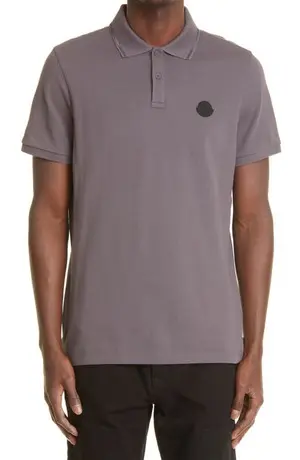 Moncler Logo Patch Tipped Cotton Piqué Polo Grey