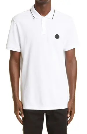 Moncler Logo Patch Tipped Cotton Piqué Polo White