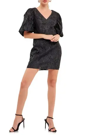 Endless Rose Puff Sleeve Minidress - Black