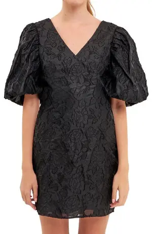 Endless Rose Puff Sleeve Minidress - Black