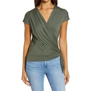 Loveappella Faux Wrap Top - Olive