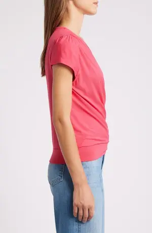 Loveappella Faux Wrap Top - Pink Polish