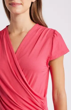 Loveappella Faux Wrap Top - Pink Polish
