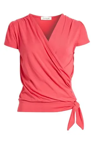 Loveappella Faux Wrap Top - Pink Polish