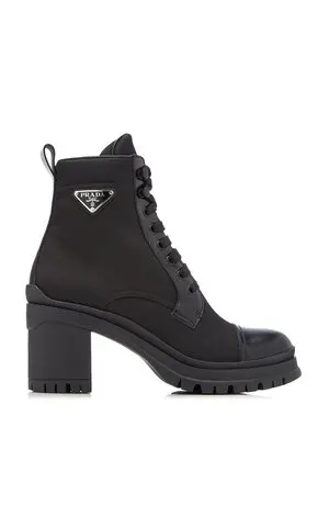 Prada Brushed Leather And Nylon Booties