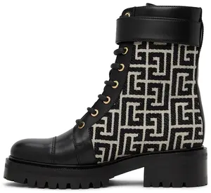 Balmain Balmain Black Jacquard Monogram Ranger Romy Boots - Gfe Ivoire/noir